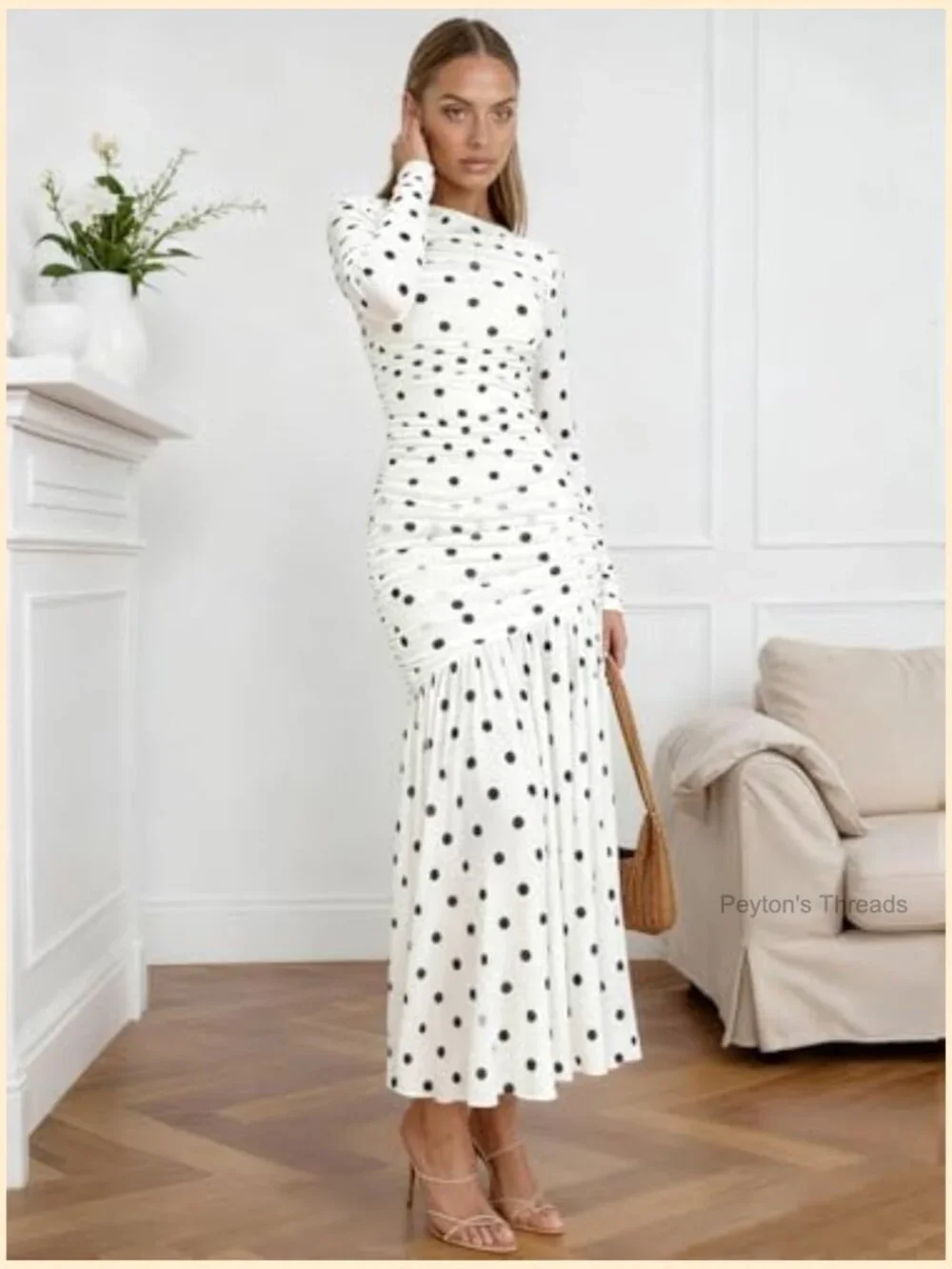 Dresses | Sheer Mesh Long Sleeve Mermaid Maxi Dress With Ruching | Poshmark